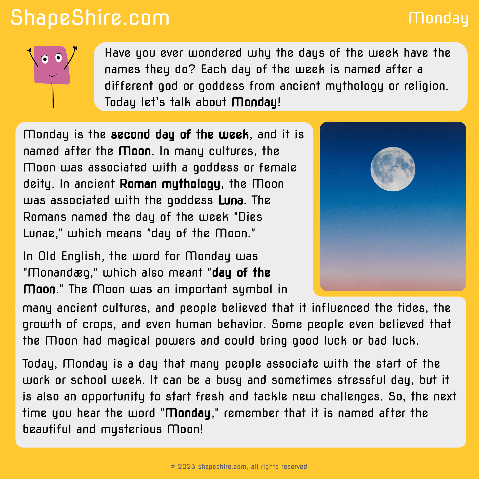 Days of the week: Monday - ShapeShire