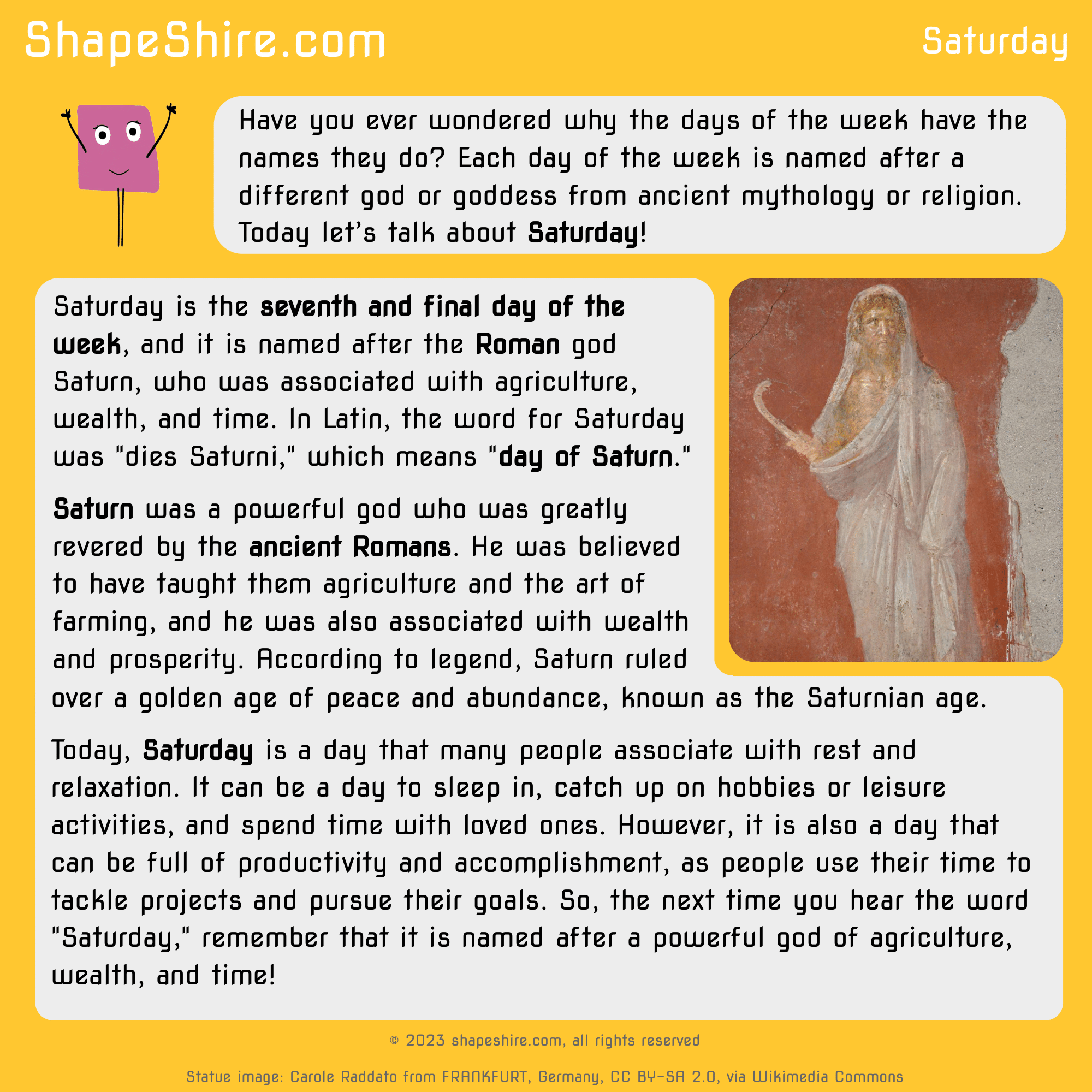 Days of the week: Saturday - ShapeShire