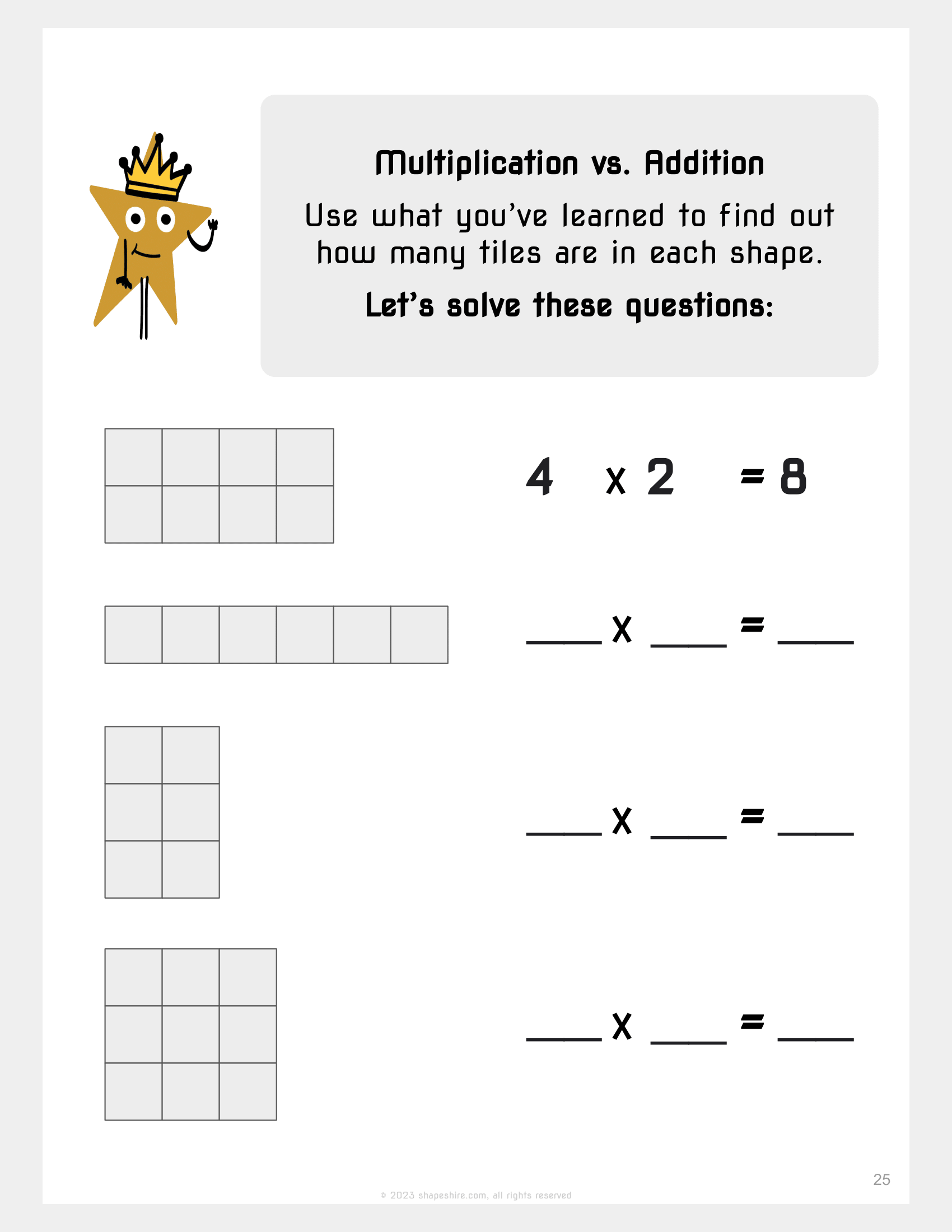 Starting Point Worksheet #05 - Multiplication - ShapeShire