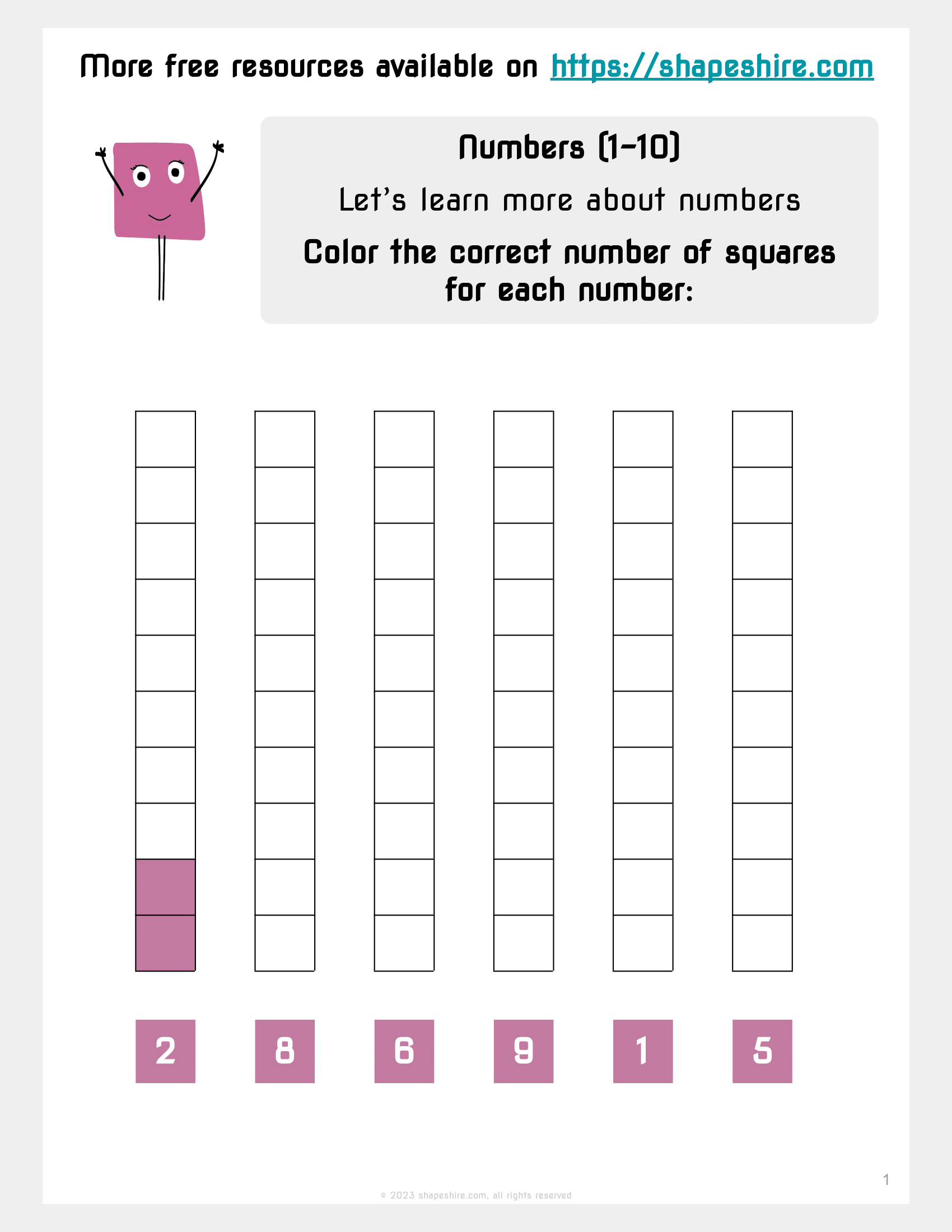 Starting Point Worksheet #13 - Numbers - ShapeShire