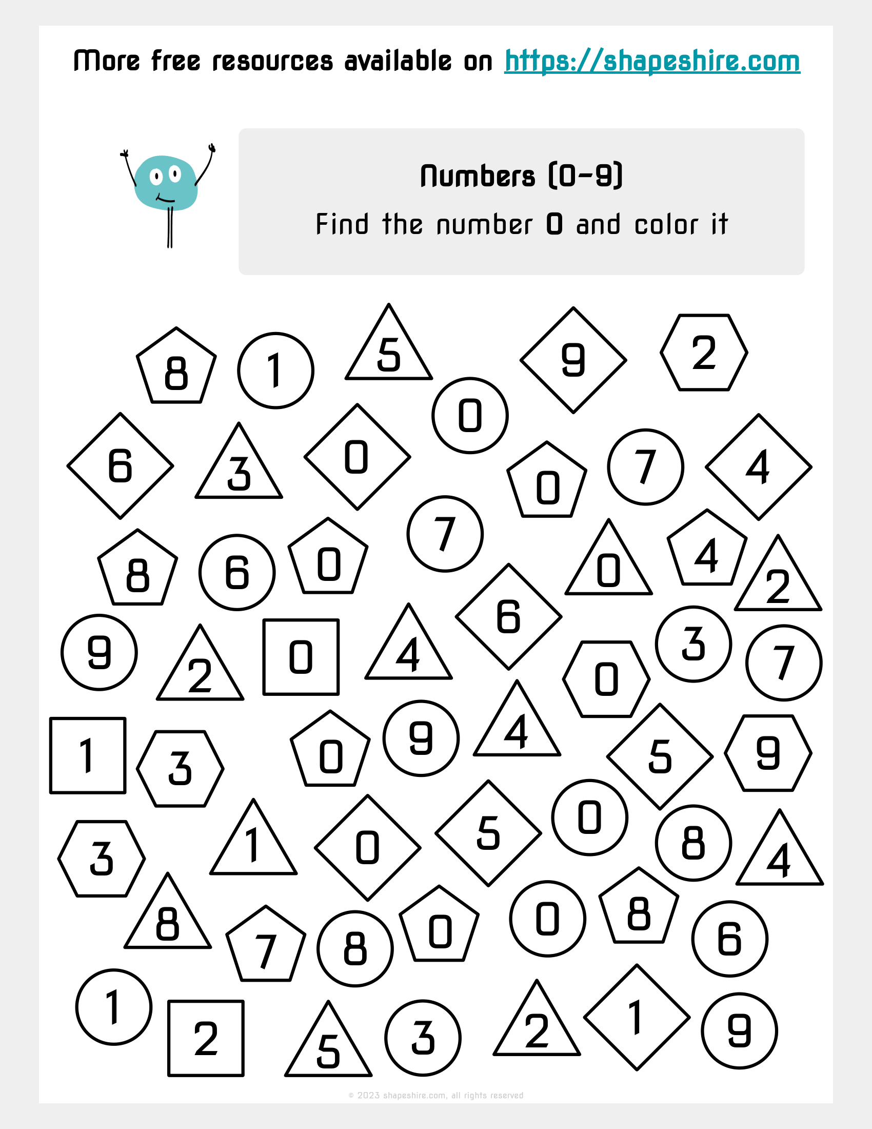 Starting Point Worksheet #15 - Numbers - ShapeShire