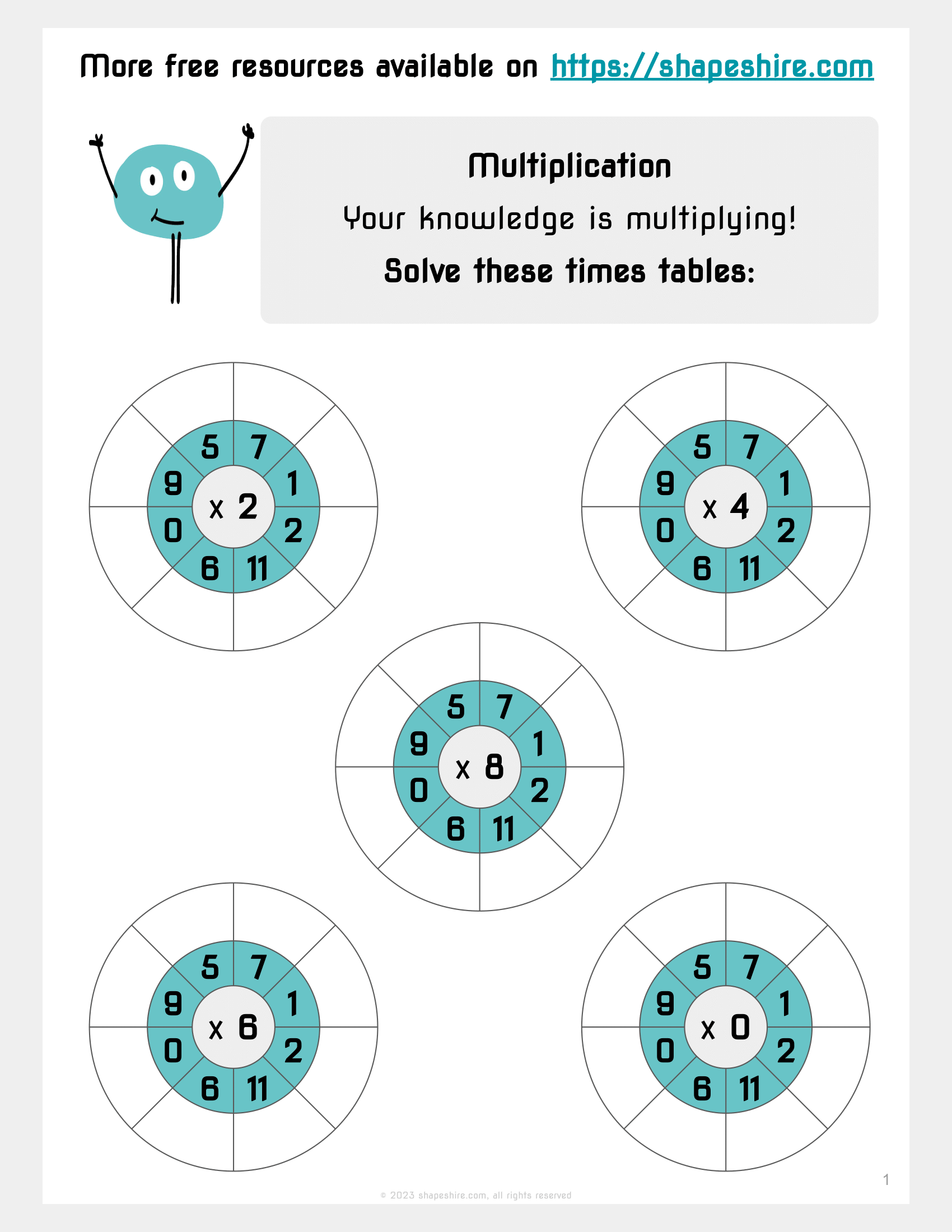 Starting Point Worksheet #18 - Multiplication - ShapeShire